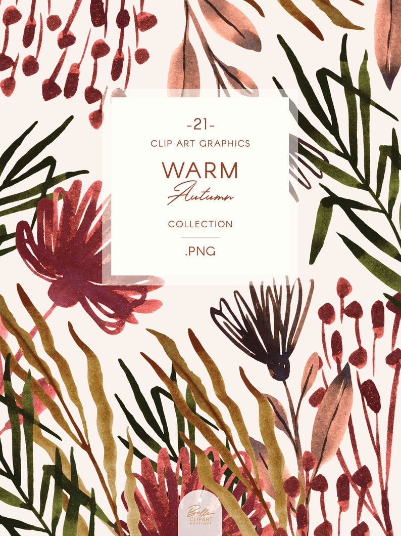 Warm Autumn Watercolor Clip Art Orange Flowers & Leaves - Etsy