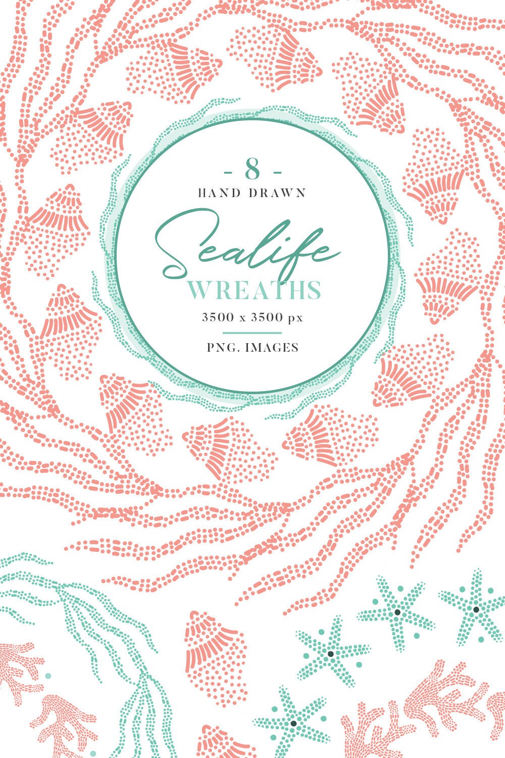 Hand Drawn Sealife Clipart Wreaths Set, Sea-life and Coral Wreaths Set ...