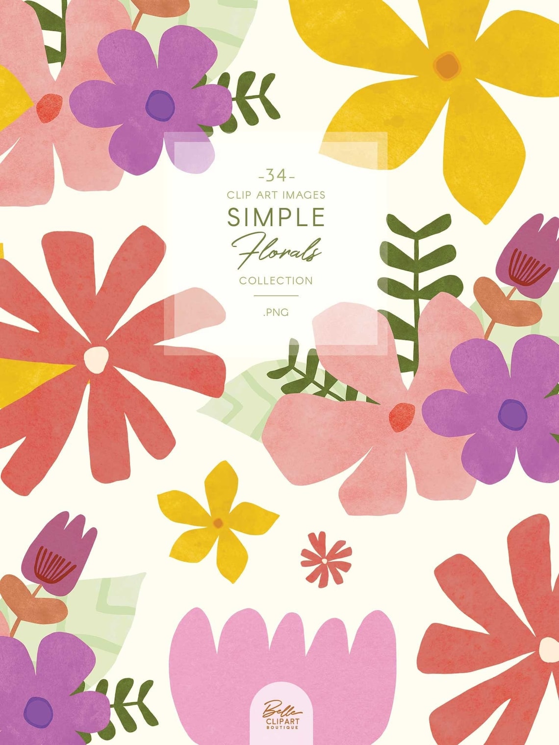 Simple Flower Clip Art Blooms Leaves and Bouquets Cute | Etsy