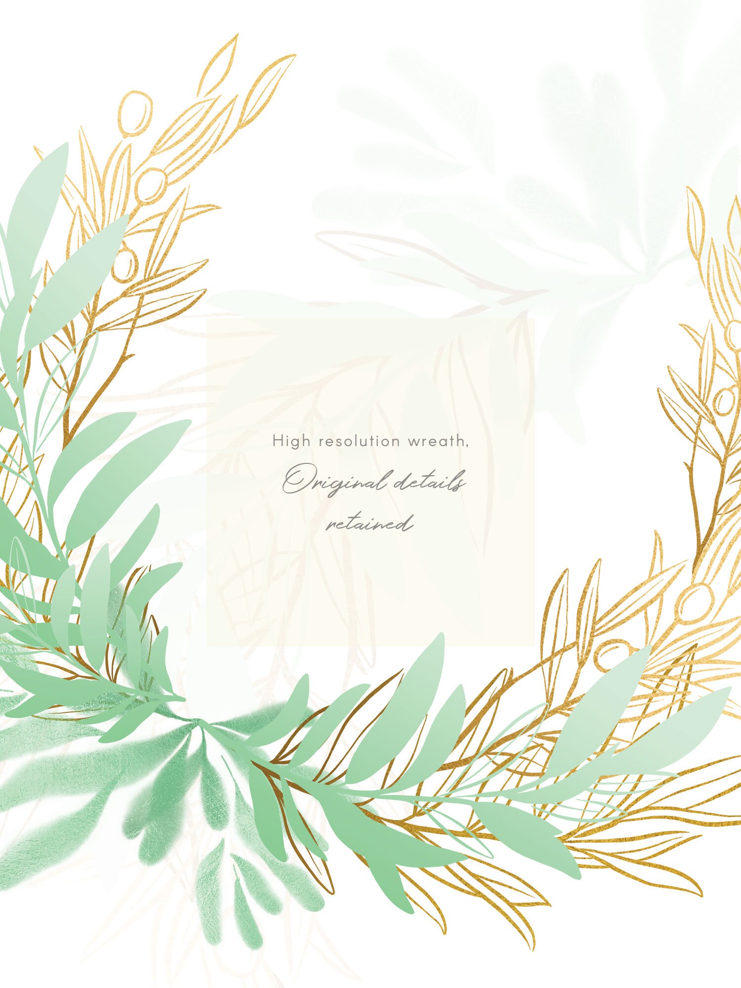 Emerald Gold Wreath Clip Art, Watercolor Greenery & Olive Branch ...