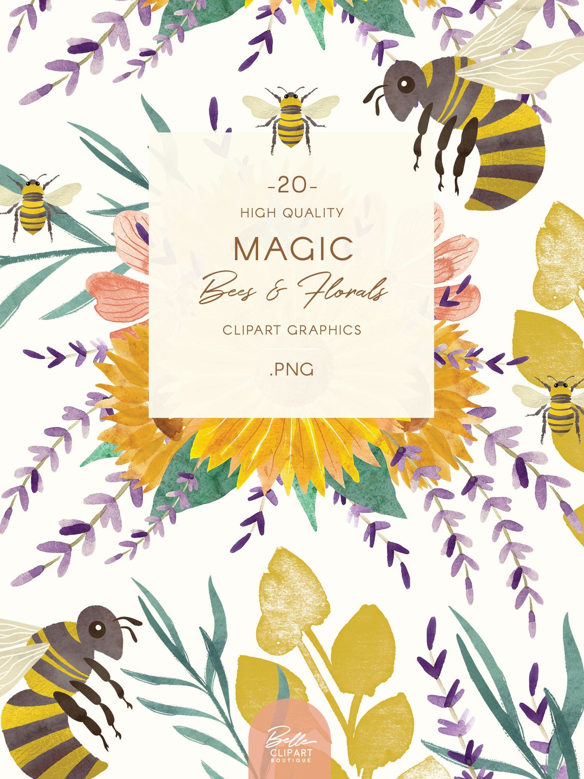 Bee Clipart Gold & Watercolor Honeybees and Floral | Etsy