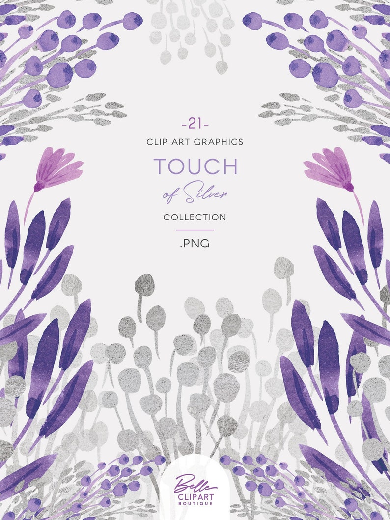 Touch of Silver Clipart Set Violet Watercolor Florals & - Etsy