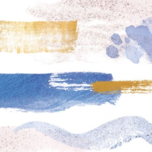 Blue & Gold Watercolor Brush Strokes Clipart, Abstract Shapes - Etsy