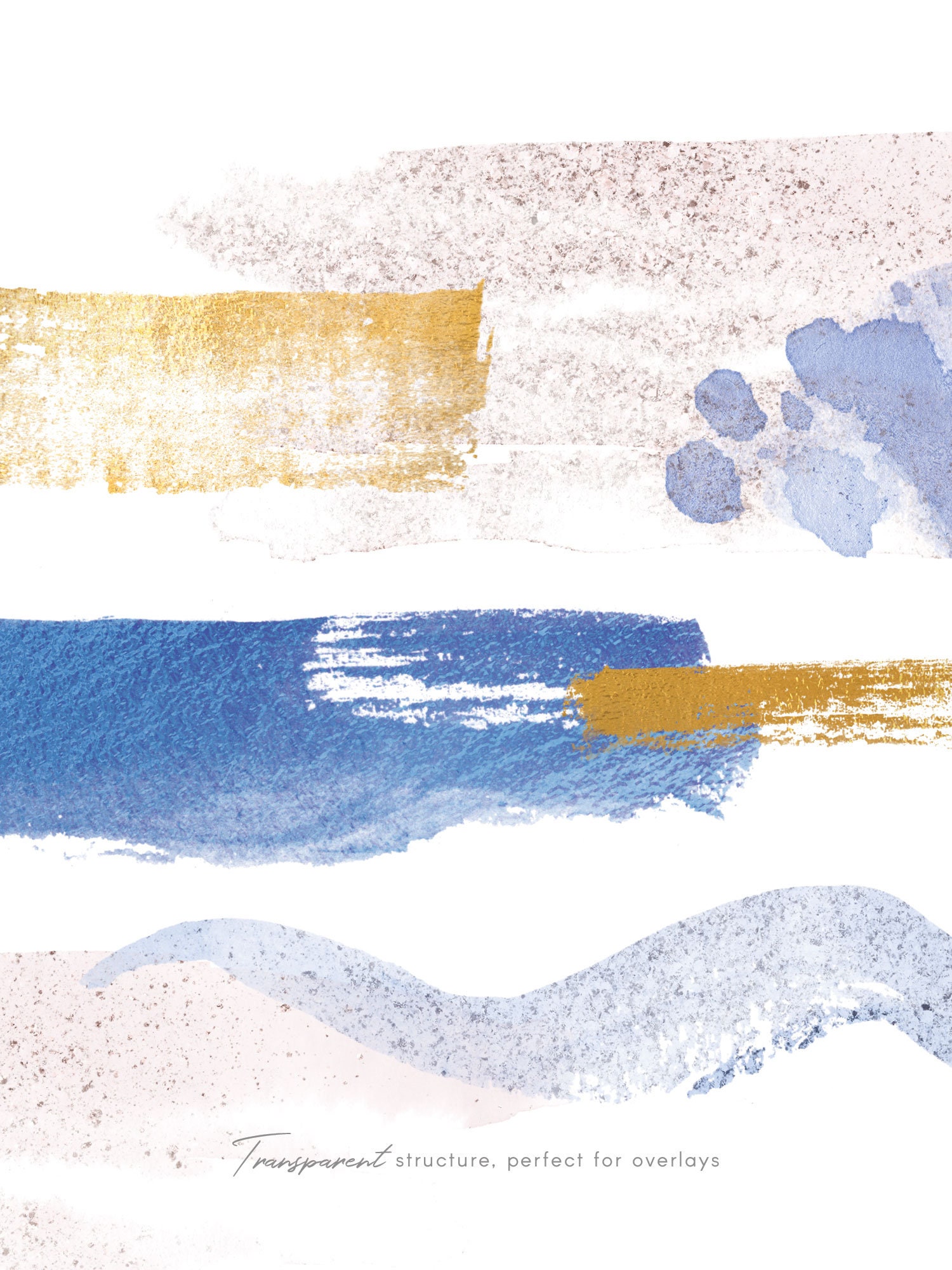 Blue & Gold Watercolor Brush Strokes Clipart Abstract Shapes - Etsy