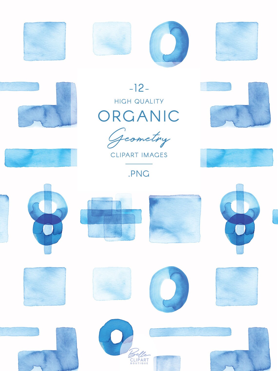 Blue Geometry Watercolor shapes clip art abstract organic | Etsy