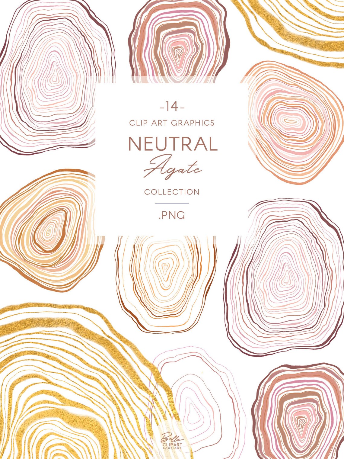 Agate Clip Art Abstract Pink & Orange Line Art Shapes 2 - Etsy