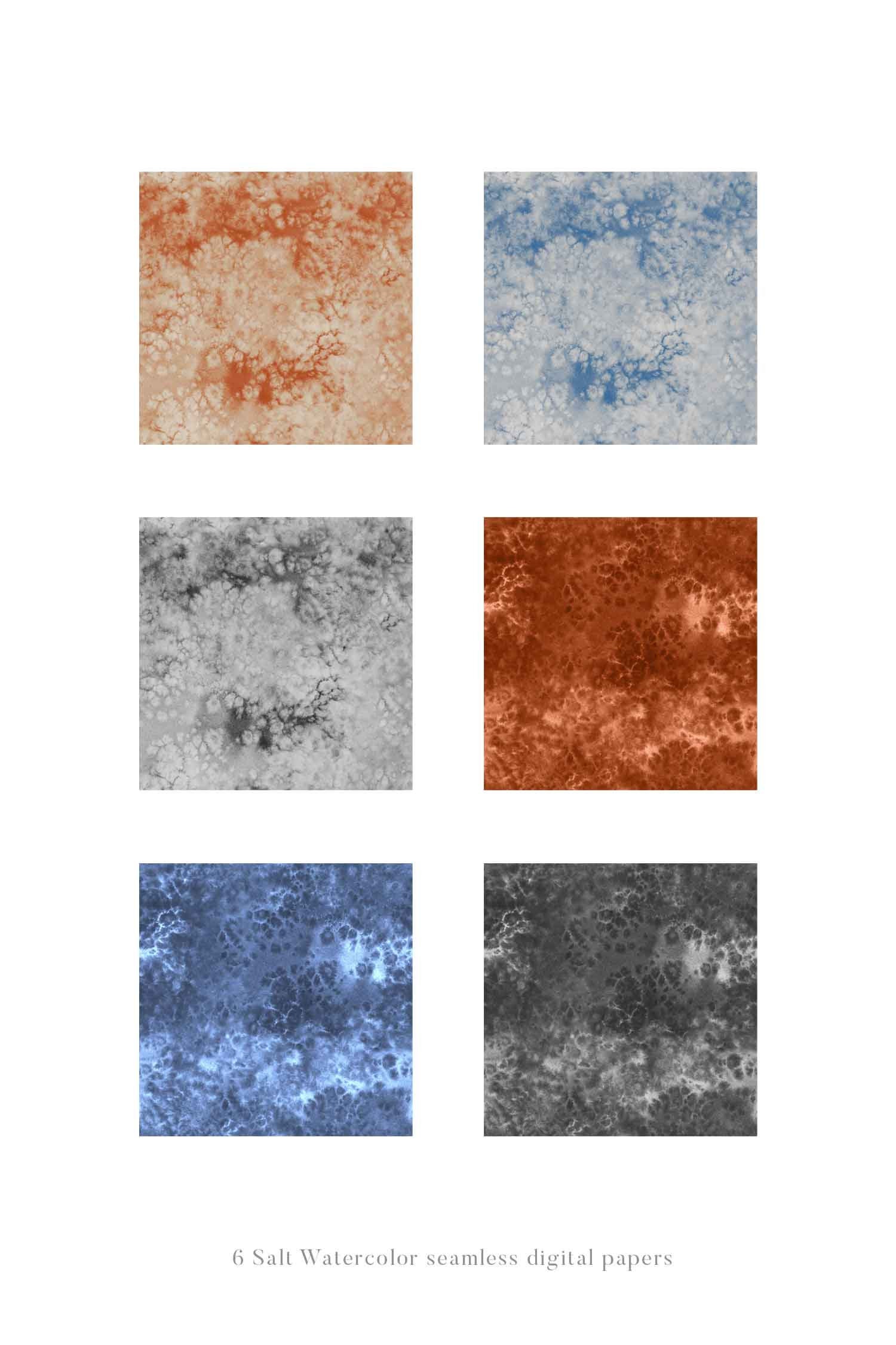Salt Watercolor Seamless Digital Paper, Abstract Blue, Orange and Black ...