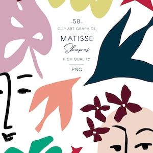 Matisse Inspired Cutout Shapes Clip Art, Abstract Colorful Collage ...