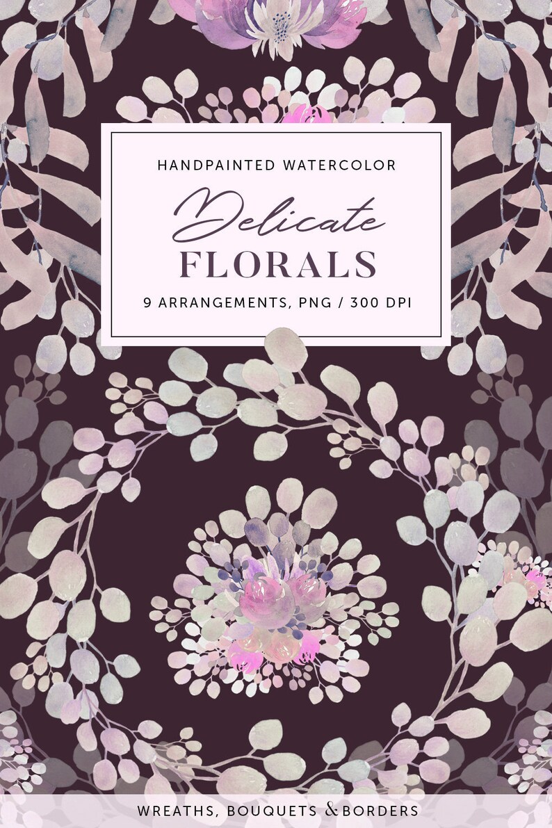 Pink Watercolor Floral Clipart Set Delicate Hand Painted Flowers ...