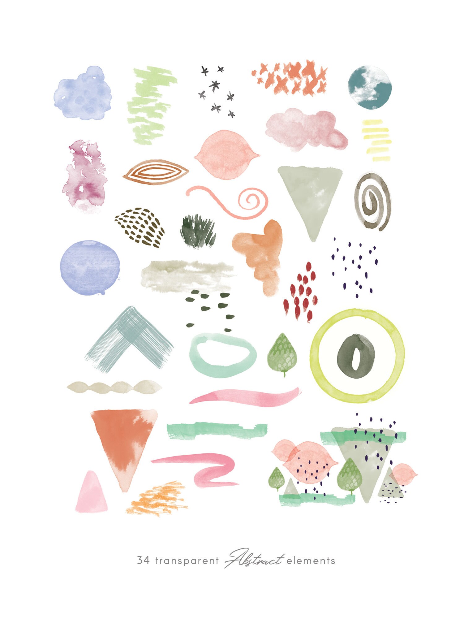 Abstract Watercolor Shapes VOL 2, Hand Painted Clipart, Transparent ...