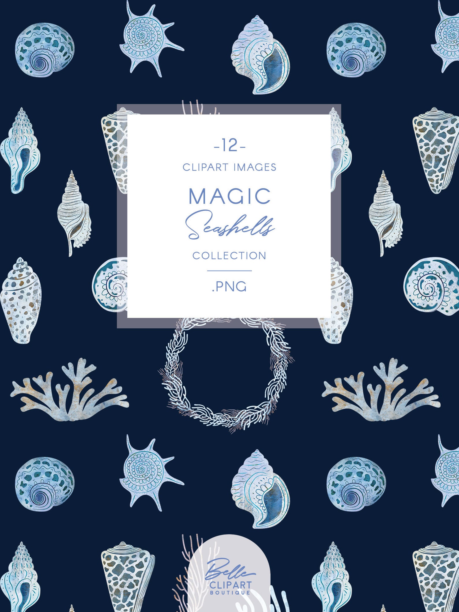 Light Blue Seashells Clip Art Watercolor Ocean Illustrations - Etsy Canada