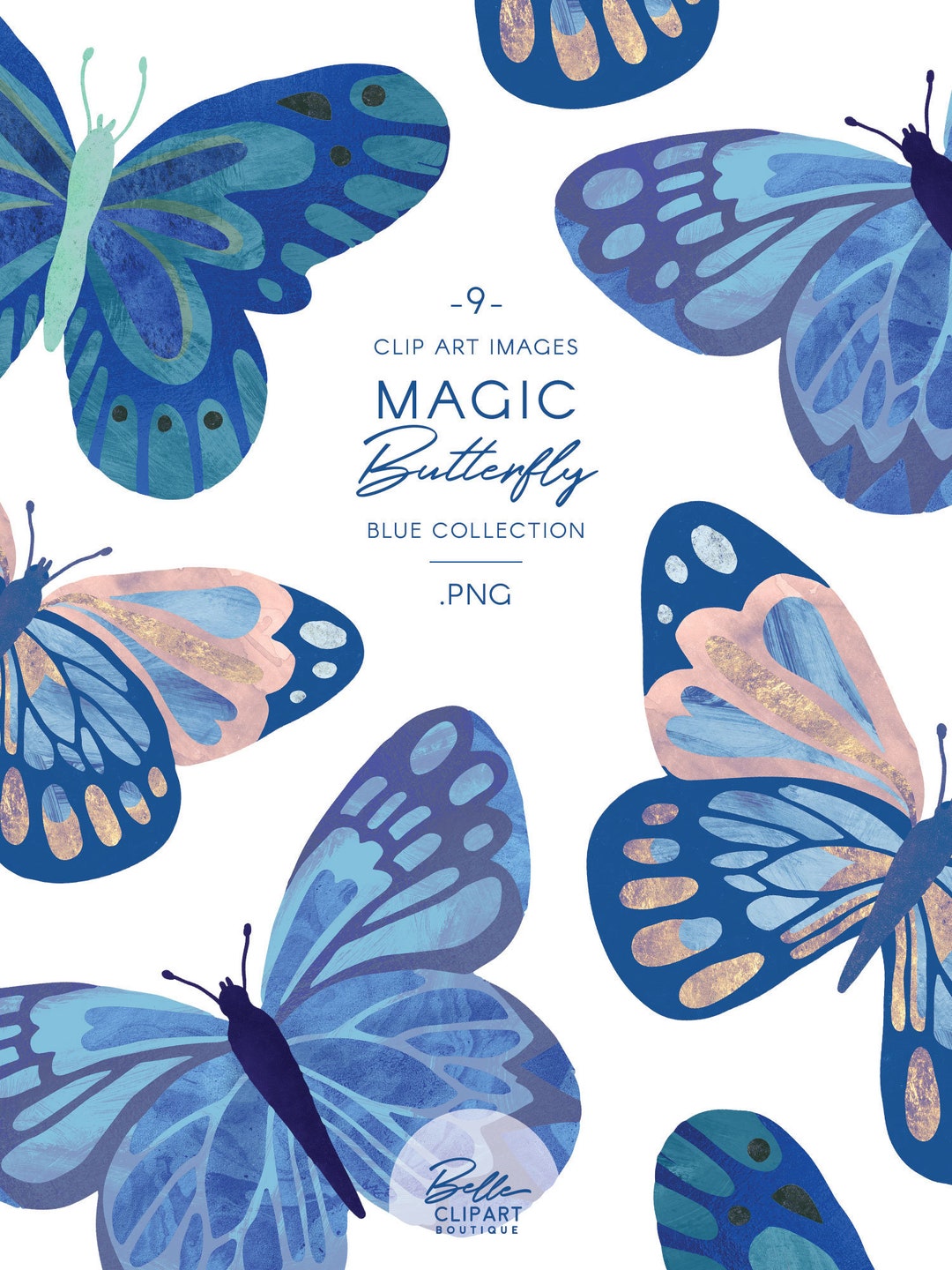 Magic Blue Butterfly Clipart - Watercolor Butterflies, Nursery Clip Art ...