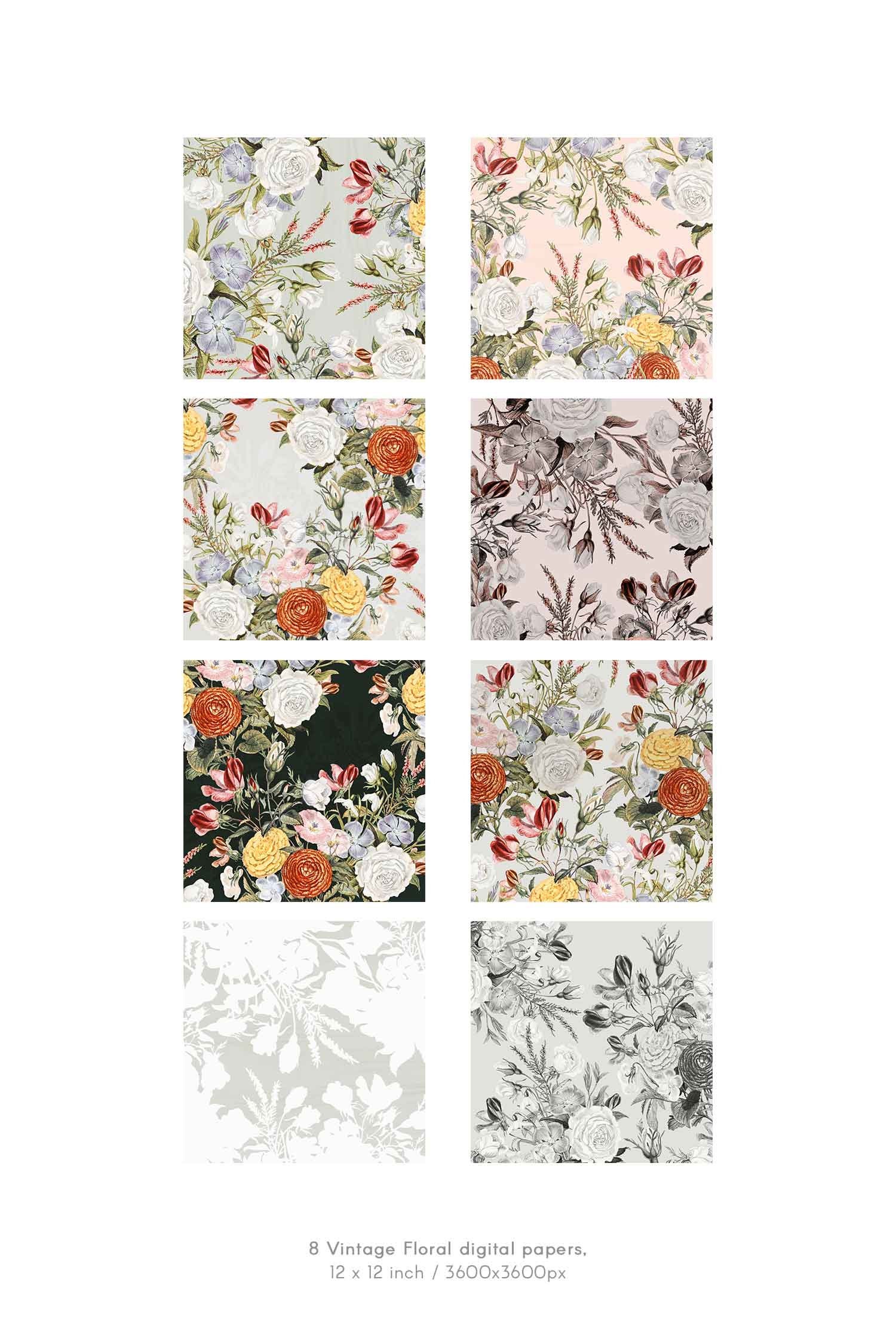 Vintage Floral Digital Paper Set, Cottagecore Wildflower/ Botanical ...