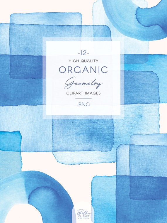 Blue Geometry Watercolor shapes clip art abstract organic | Etsy