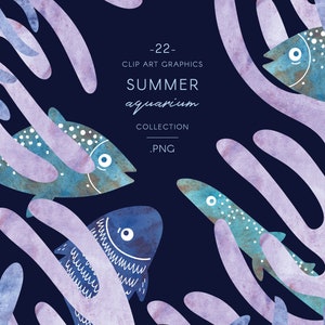 Summer Fish Clipart - Watercolor Sea Life Illustrations - Etsy