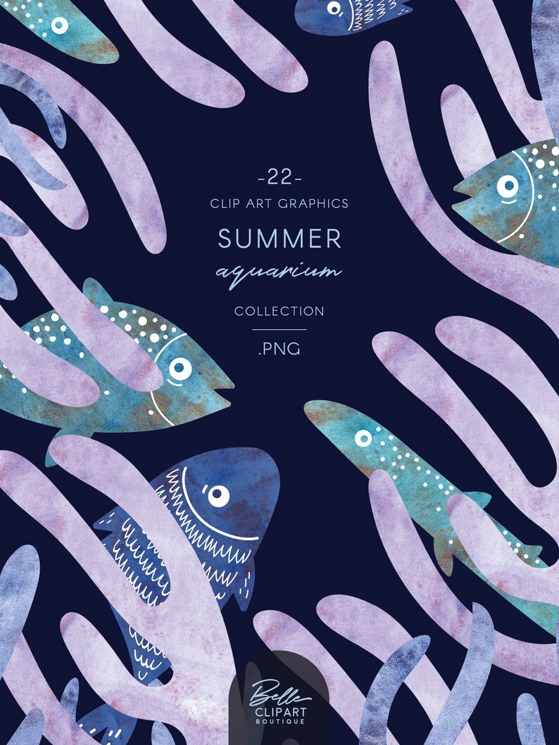 Summer Fish Clipart Watercolor Sea Life Illustrations - Etsy