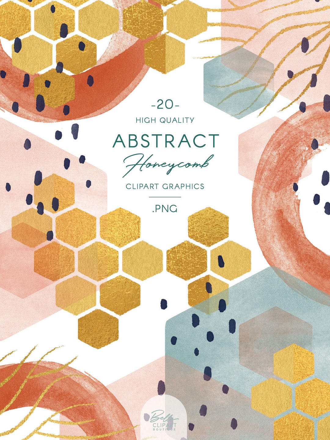 Abstract Honeycomb Clip Art, Watercolor Shapes, Transparent & Opaque ...