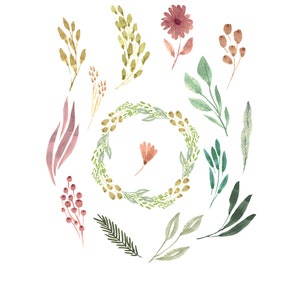 Fresh Spring Floral Clipart, Watercolor Flowers & Foliage Elements ...