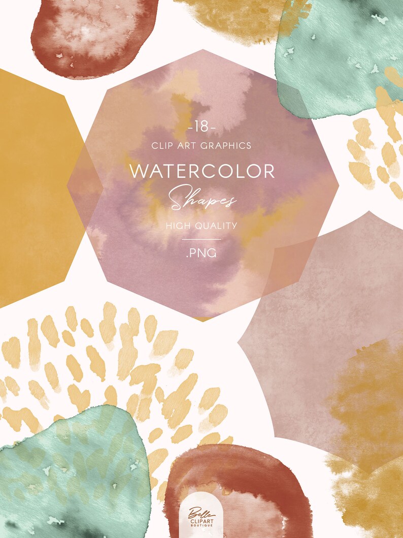 Abstract Watercolor Shapes Clip Art Colorful Collage Clipart - Etsy