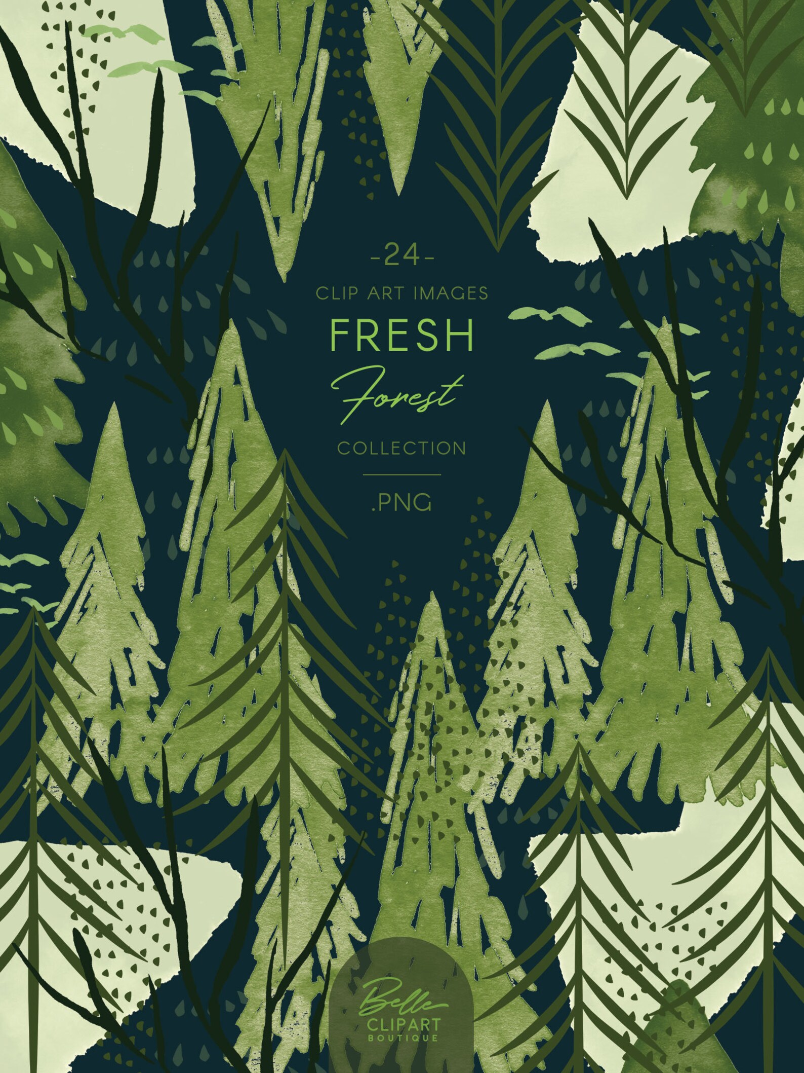 Watercolor Forest Trees Clipart Set Abstract Woodland | Etsy