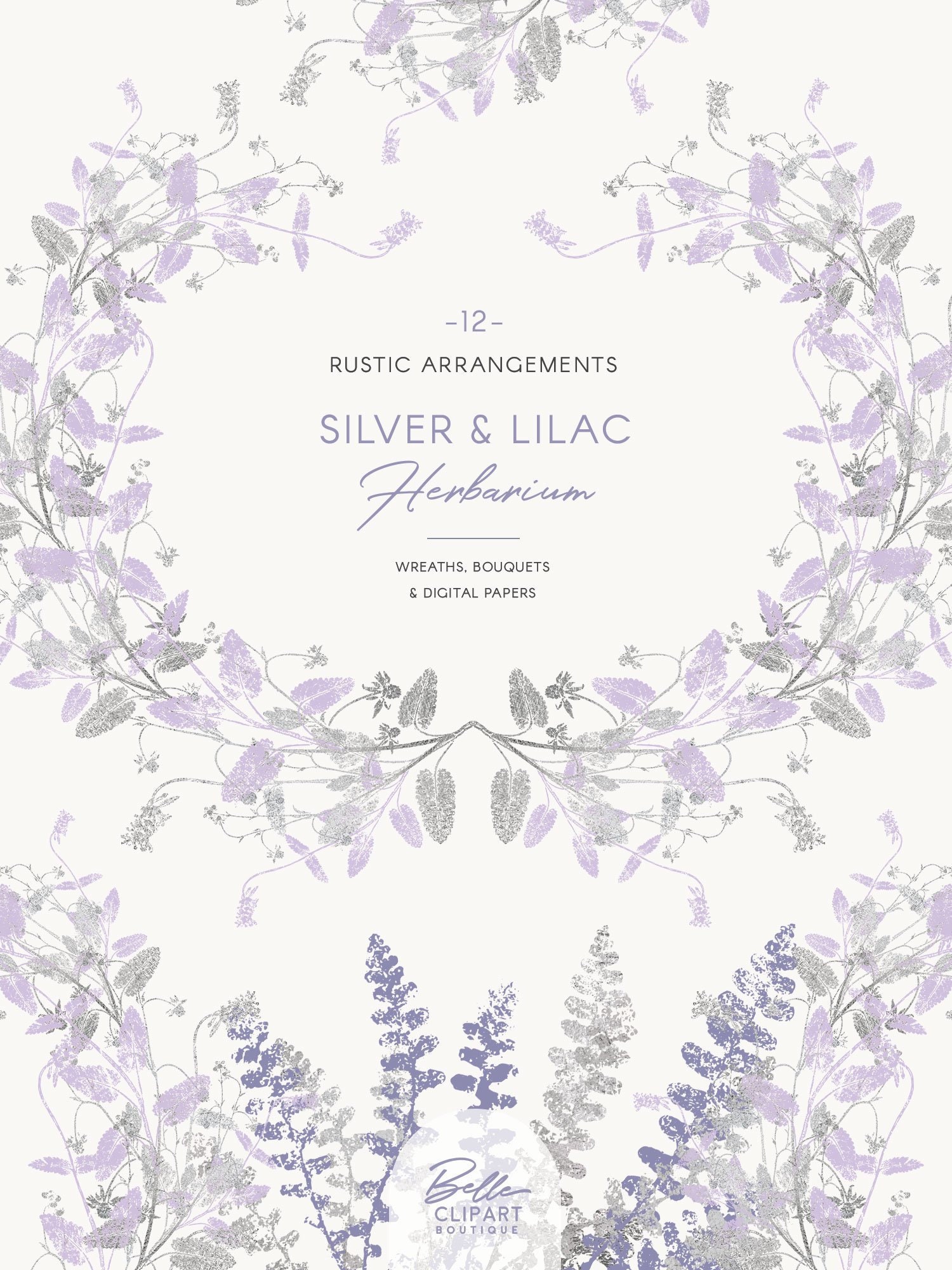 Silver Greenery Clip Art Lilac & Grey Rustic Wedding Wreaths | Etsy