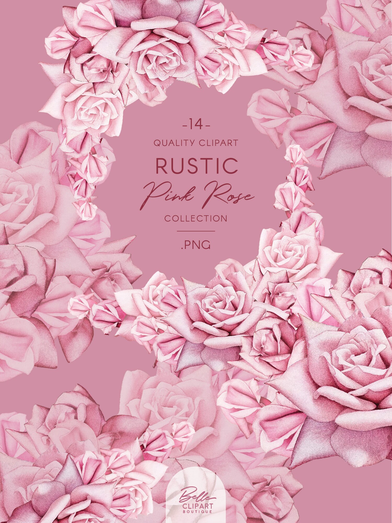 Rustic Roses Clipart Pink Wedding Flowers Vintage - Etsy