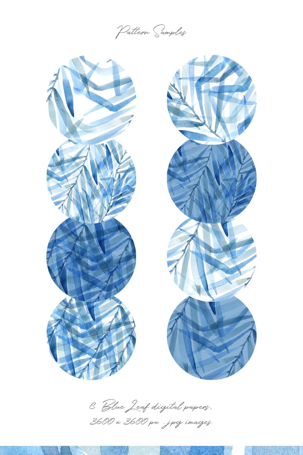 Blue Foliage Watercolor Digital Paper Set, Botanical Backgrounds ...