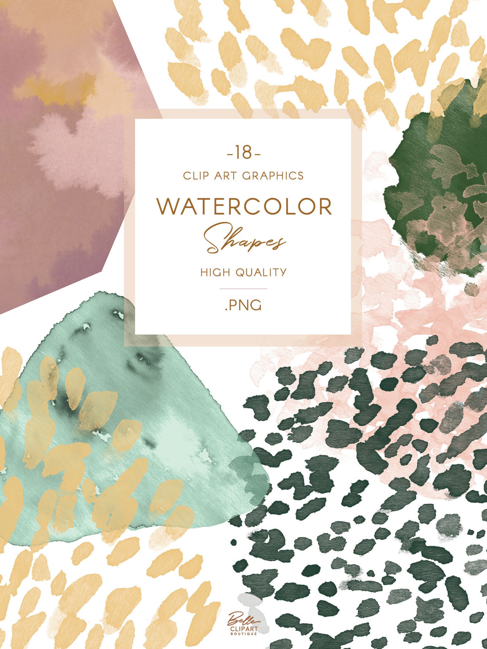 Abstract Watercolor Shapes Clip Art Colorful Collage Clipart - Etsy
