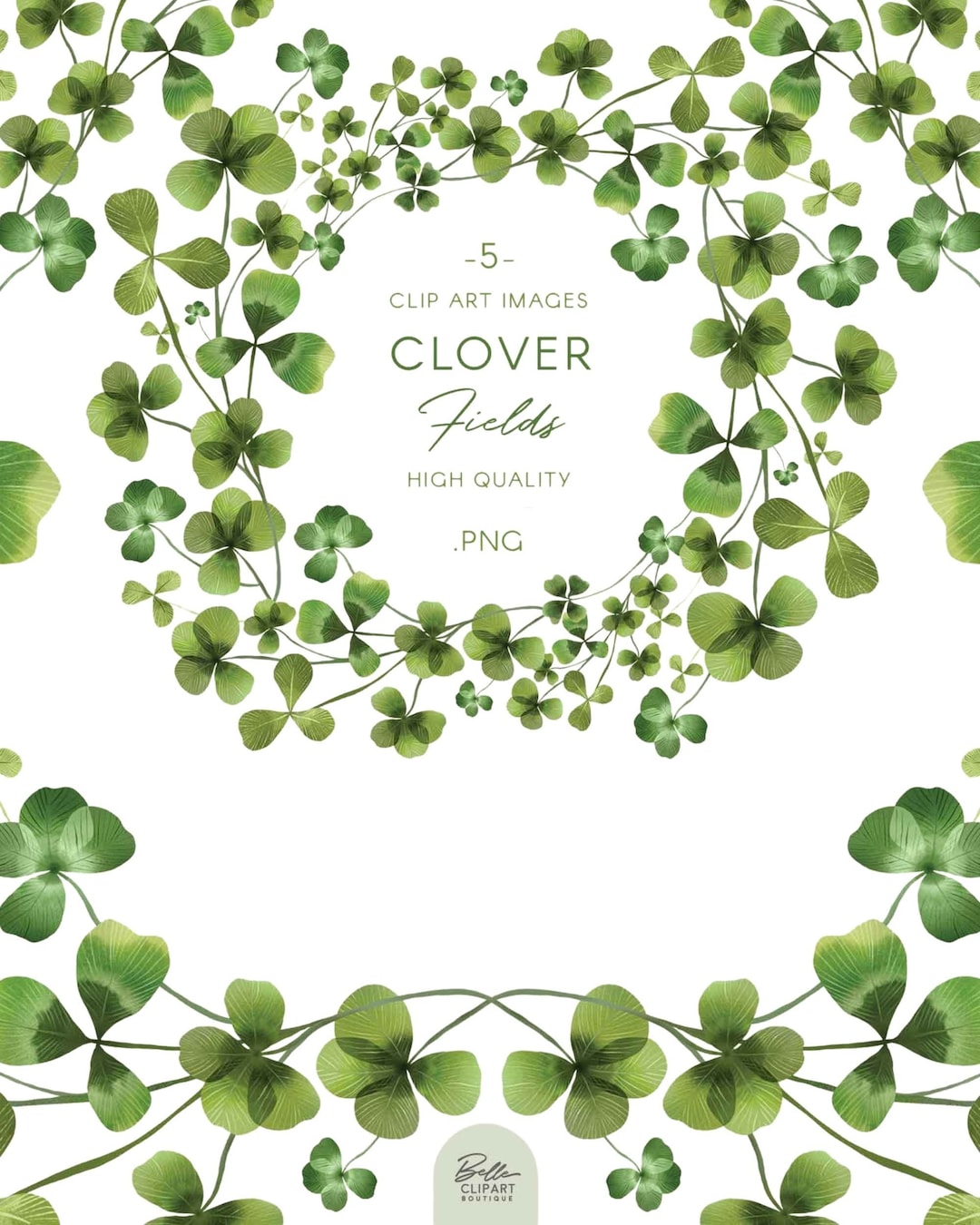 Watercolor Clover Wreaths & Frames Clip Art, Png Shamrock Flourishes ...
