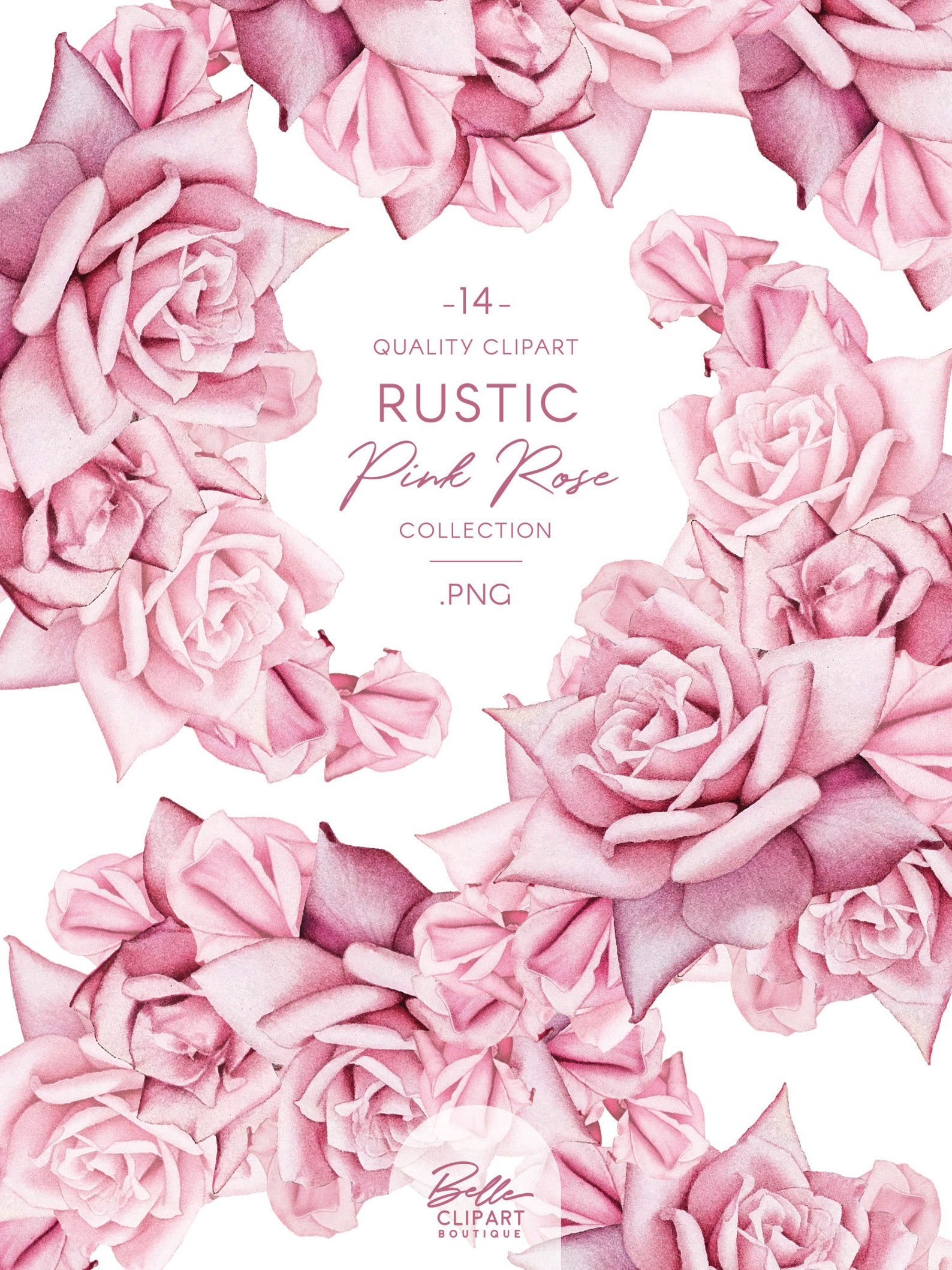 Rustic Roses Clipart Pink Wedding Flowers Vintage - Etsy