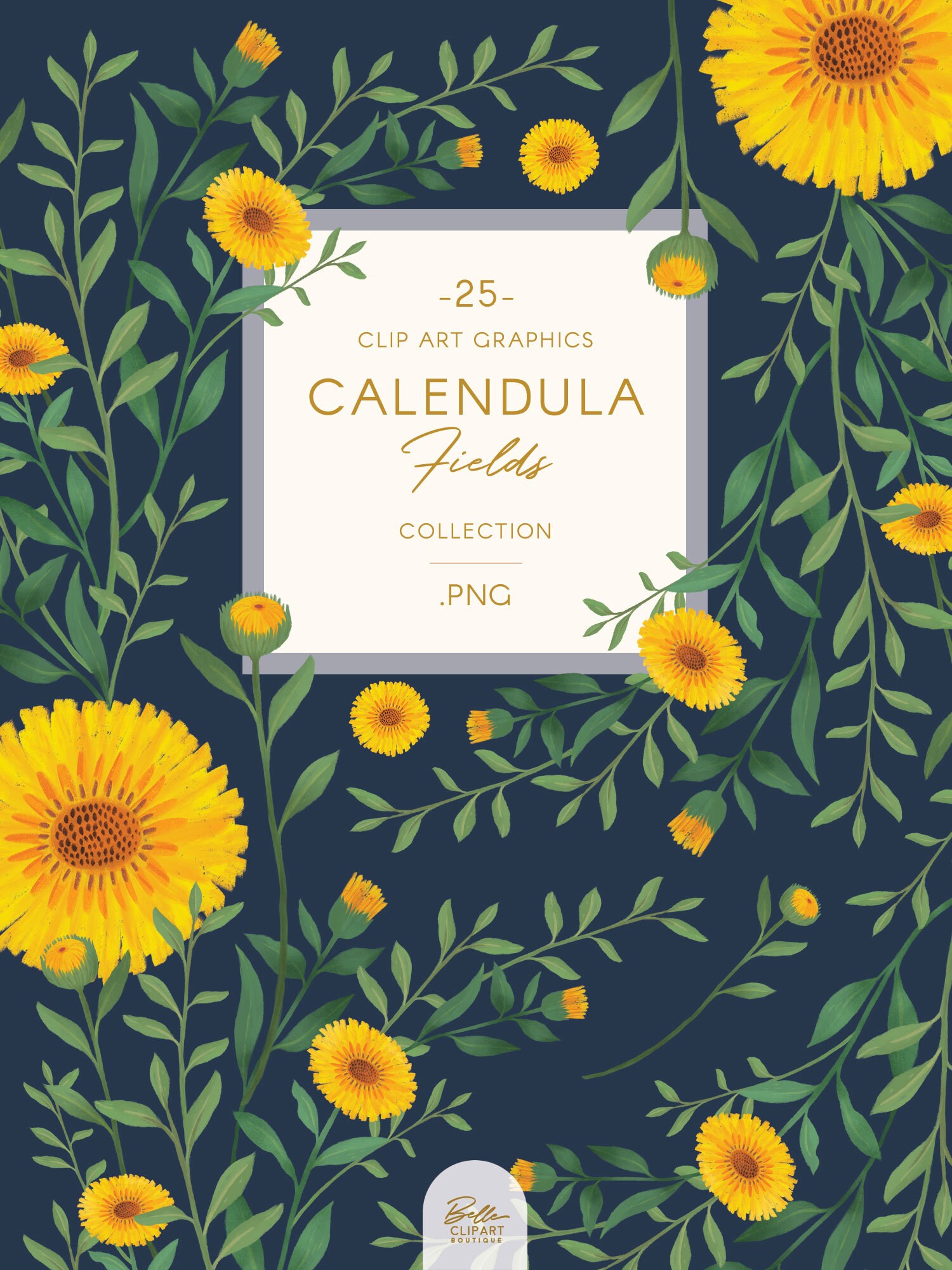 Calendula Flowers & Wreaths Clip Art Set, Yellow Marigold Florals - Etsy