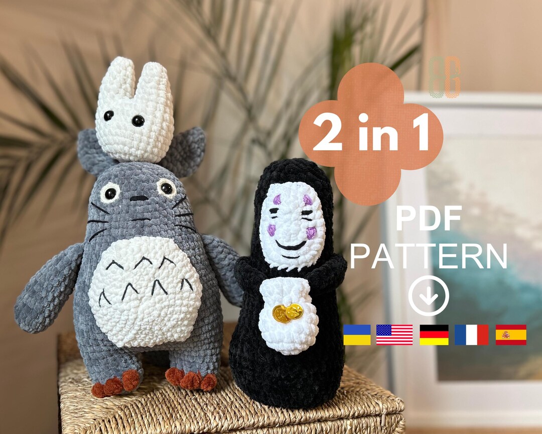 Ghibli Amigurumi Crochet Pattern Bundle | Totoro & No-face Plush | PDF ...