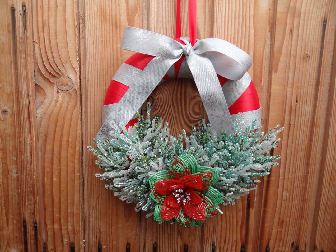 Beaded Christmas Wreath, Miniature Christmas Wreath, Small Christmas ...