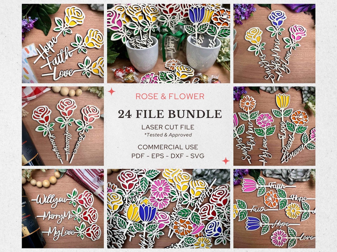 Rose & Flower Cut Out BUNDLE Laser Art First Communion Valentine Day ...