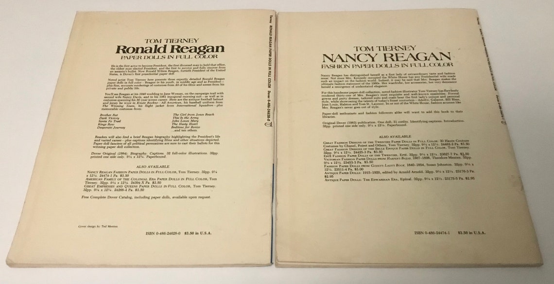 1983 Ronald and Nancy Reagan Paper Doll Books by Tom Tierney Unused ...