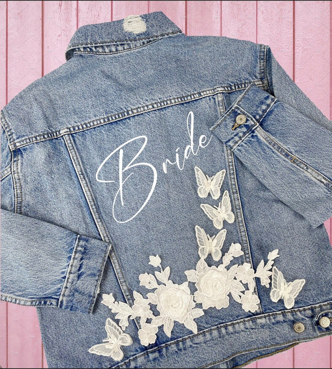 Personalized Custom Jean Denim Name Jacket, BRIDE, Diamond, Rhinestone ...