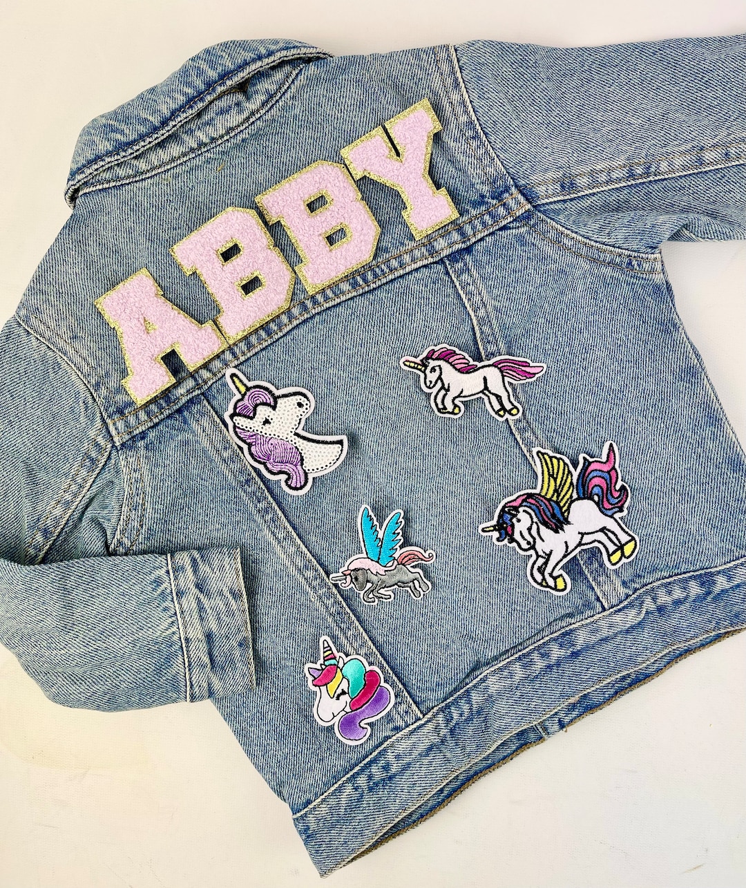 Personalized Custom Jean Denim Name Jacket, Chenille, Letter, Baby ...