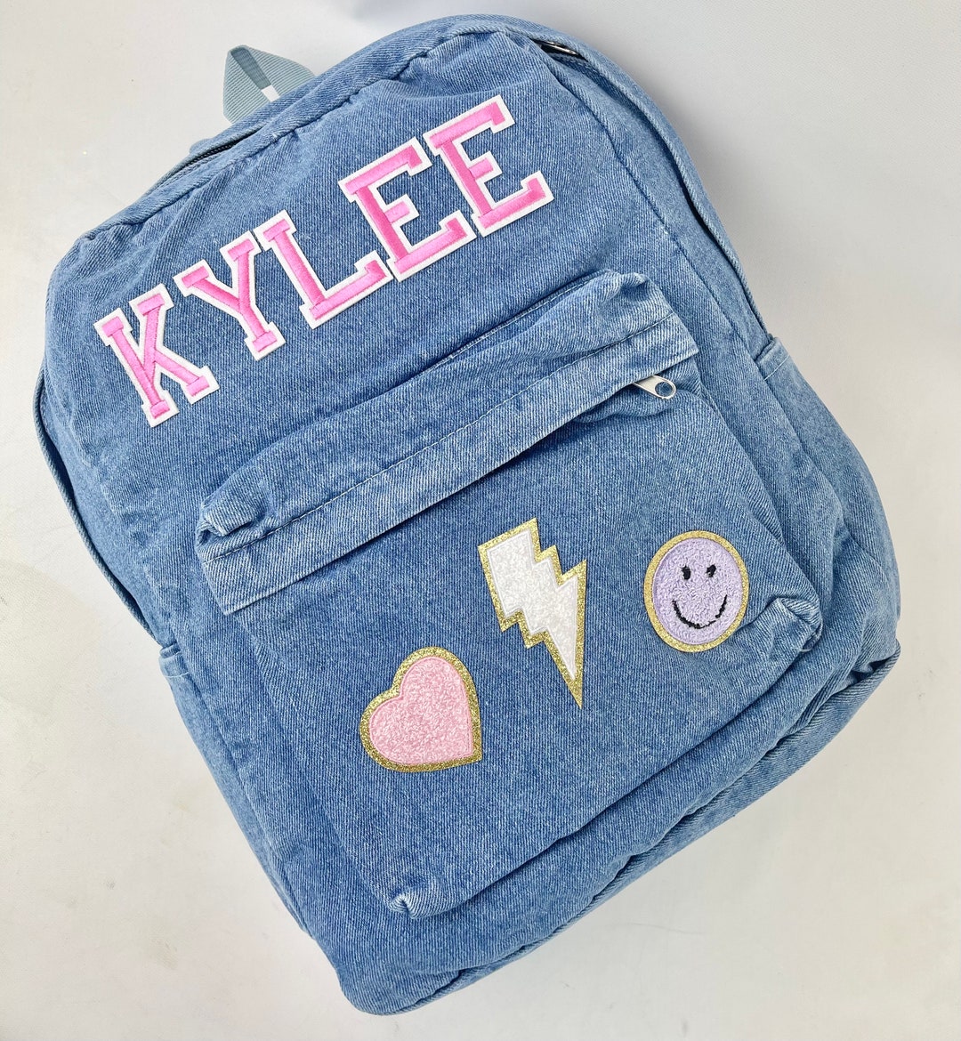 Personalized Custom Jean Denim Name Backpack Chenille, Letter, Baby ...