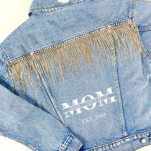Personalized Custom Jean Denim Jacket Fringe Mother's Day Gift Mom Mama ...