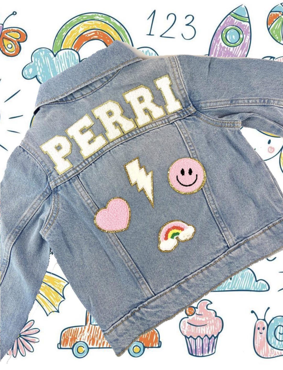 Personalized Custom Jean Denim Name Jacket Chenille Letter Baby Toddler ...