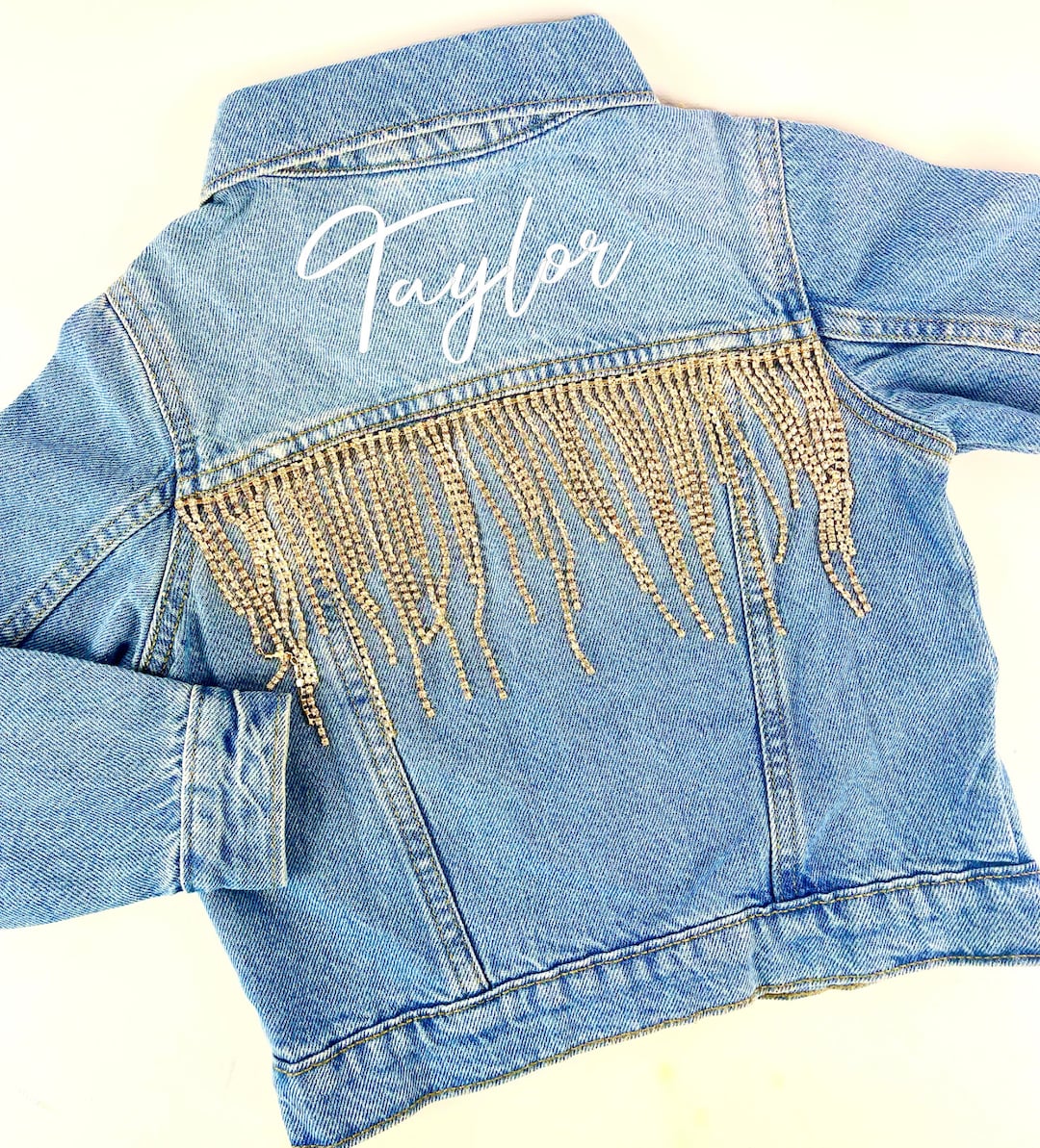 Personalized Custom Jean Denim Name Jacket, Fringe, Diamond, Rhinestone ...