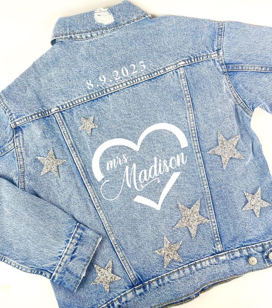 Personalized Custom Jean Denim Name Jacket, BRIDE, Diamond, Rhinestone ...
