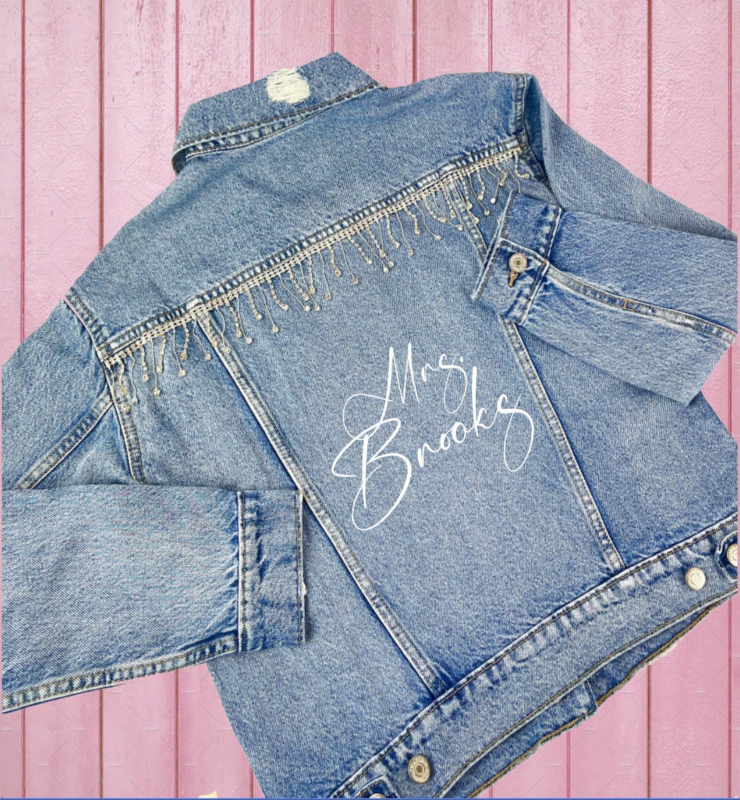 Personalized Custom Jean Denim Name Jacket, BRIDE, Diamond, Rhinestone ...