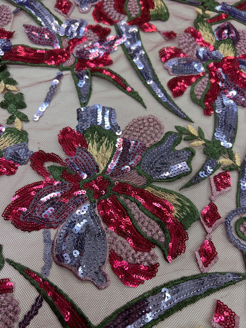 Floral Pattern Sequins Embroidery Purple - Etsy