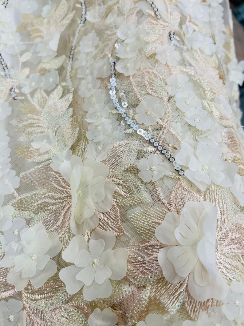 3D Embroidery Fabric With Micro Sequins - Etsy