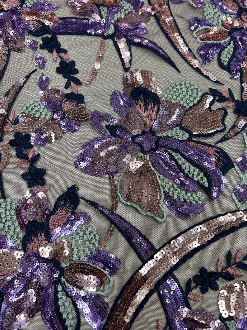 Floral Pattern Sequins Embroidery Purple - Etsy