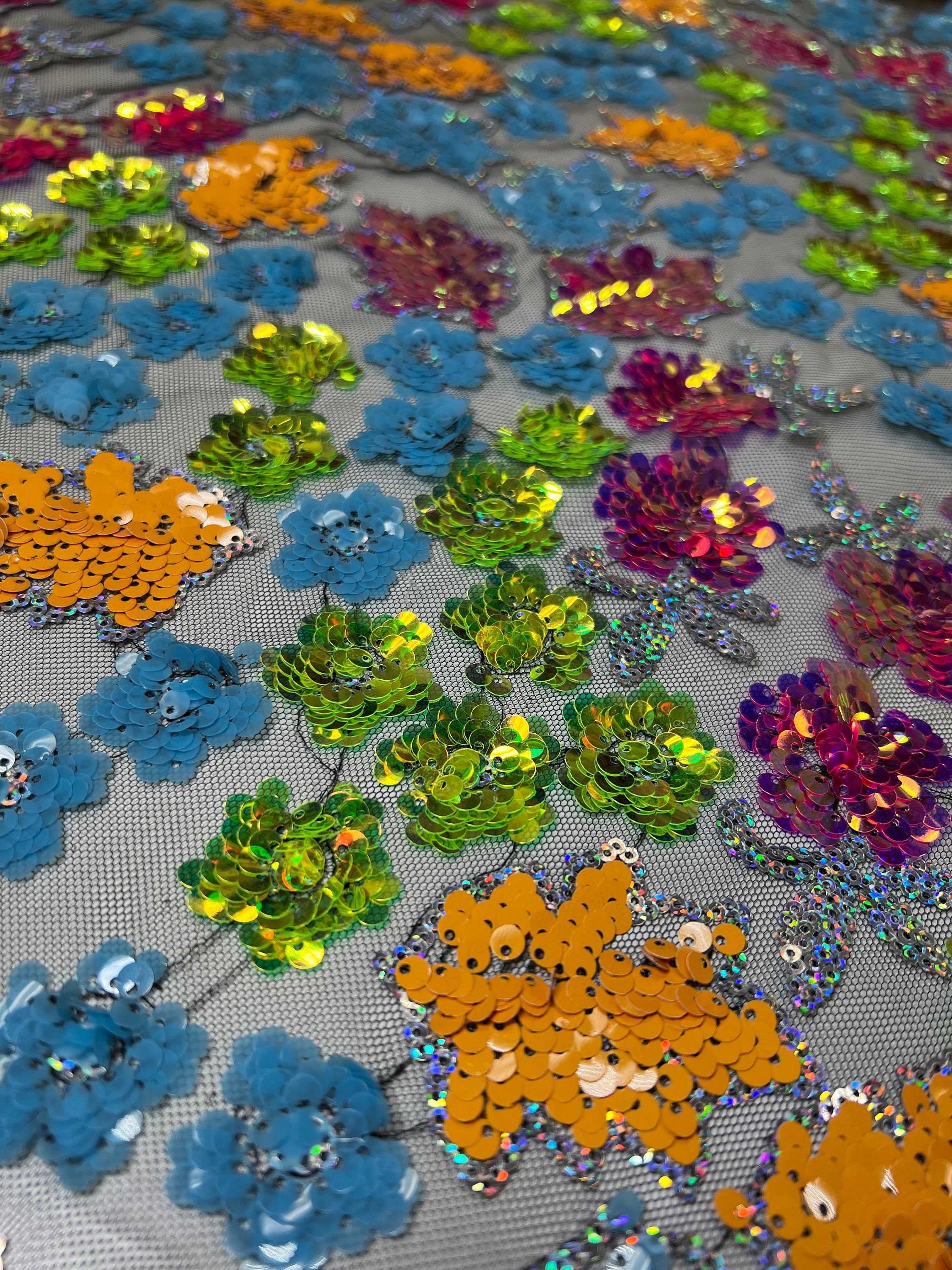 Black Tulle Iridescent Sequins Neon Sequins Black Tulle Embroidery ...