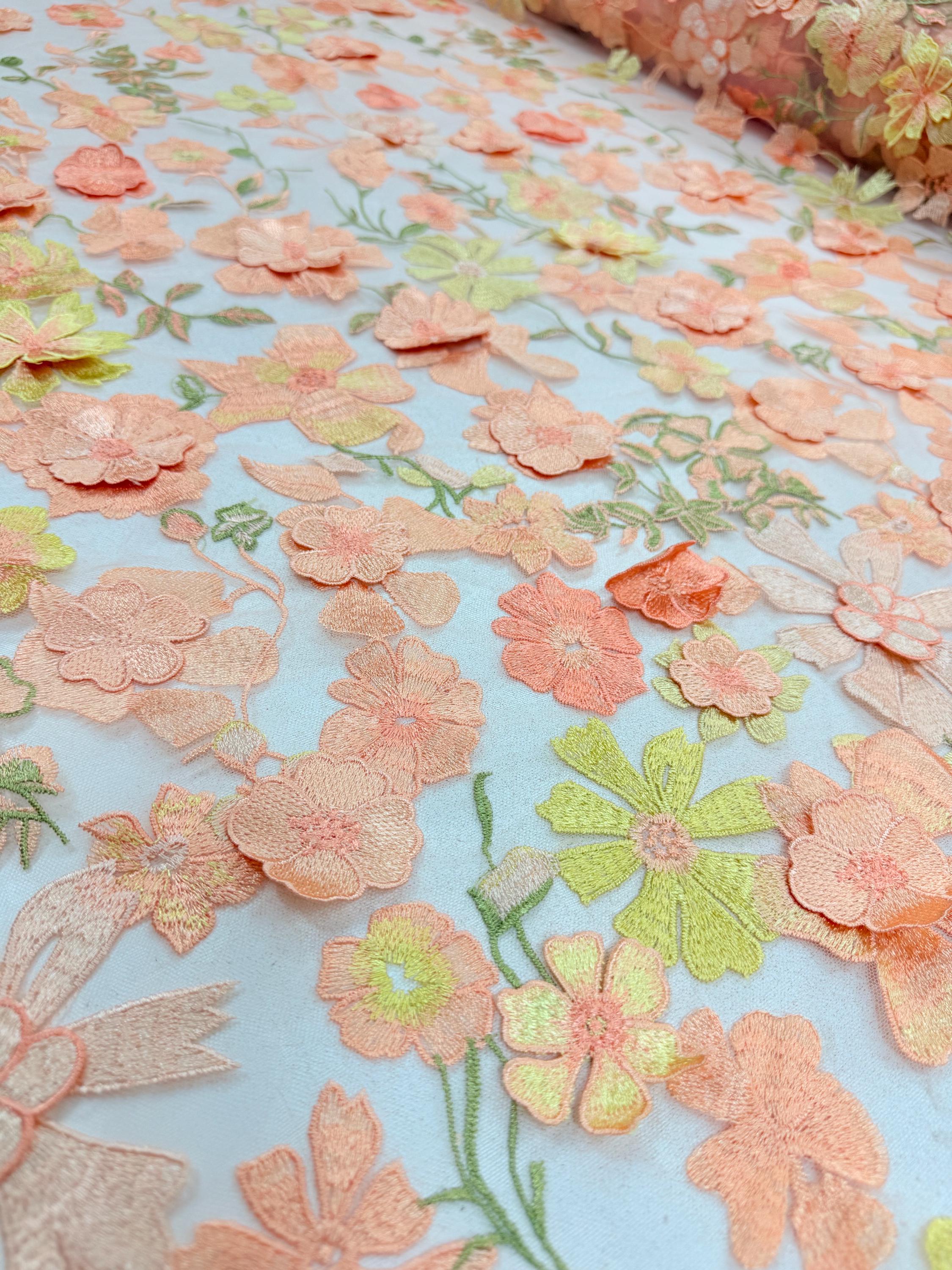 3D Embroidery Floral Pattern Fabric in a Melon Multi Color - Etsy