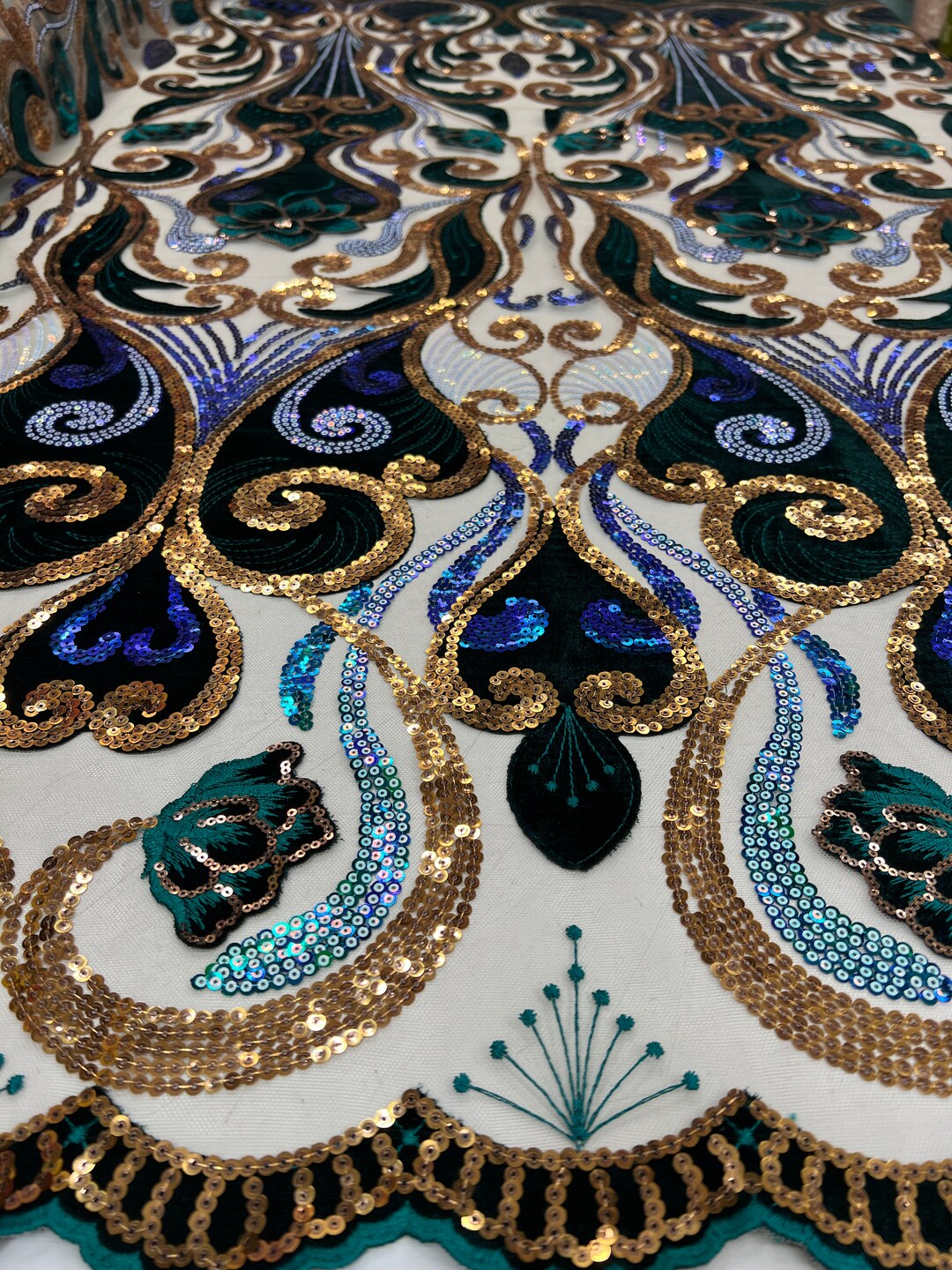 Green Burnout Velvet Sequins Burnout Velvet Embroidery Lace - Etsy