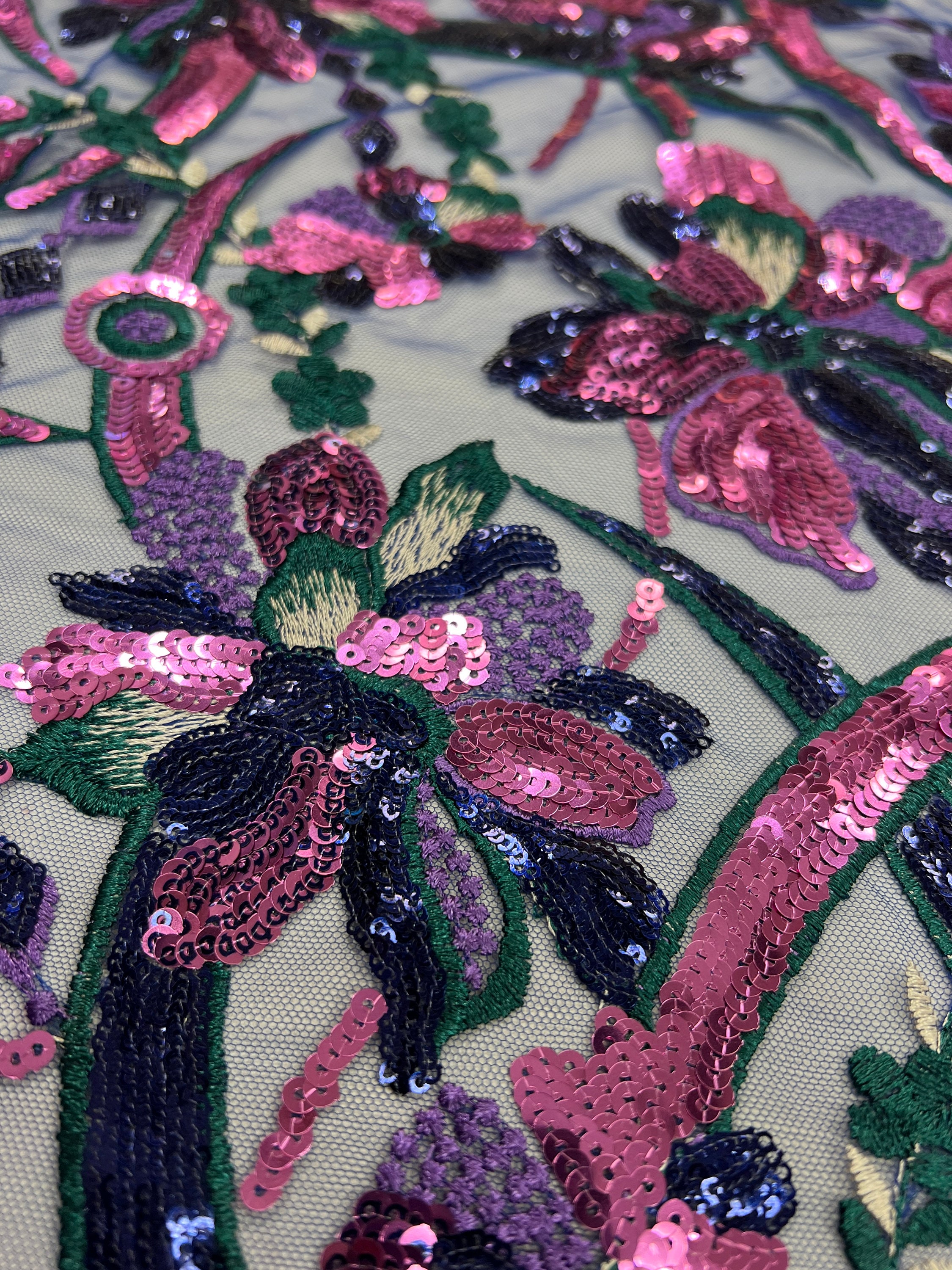 Red Floral Sequin Fabric Embroidery - Etsy